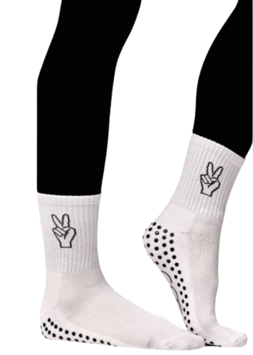 COCO Peace Sign Grip Socks | White & Black – coco on the go